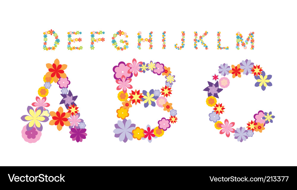 Alphabet made by color flowers Royalty Free Vector Image