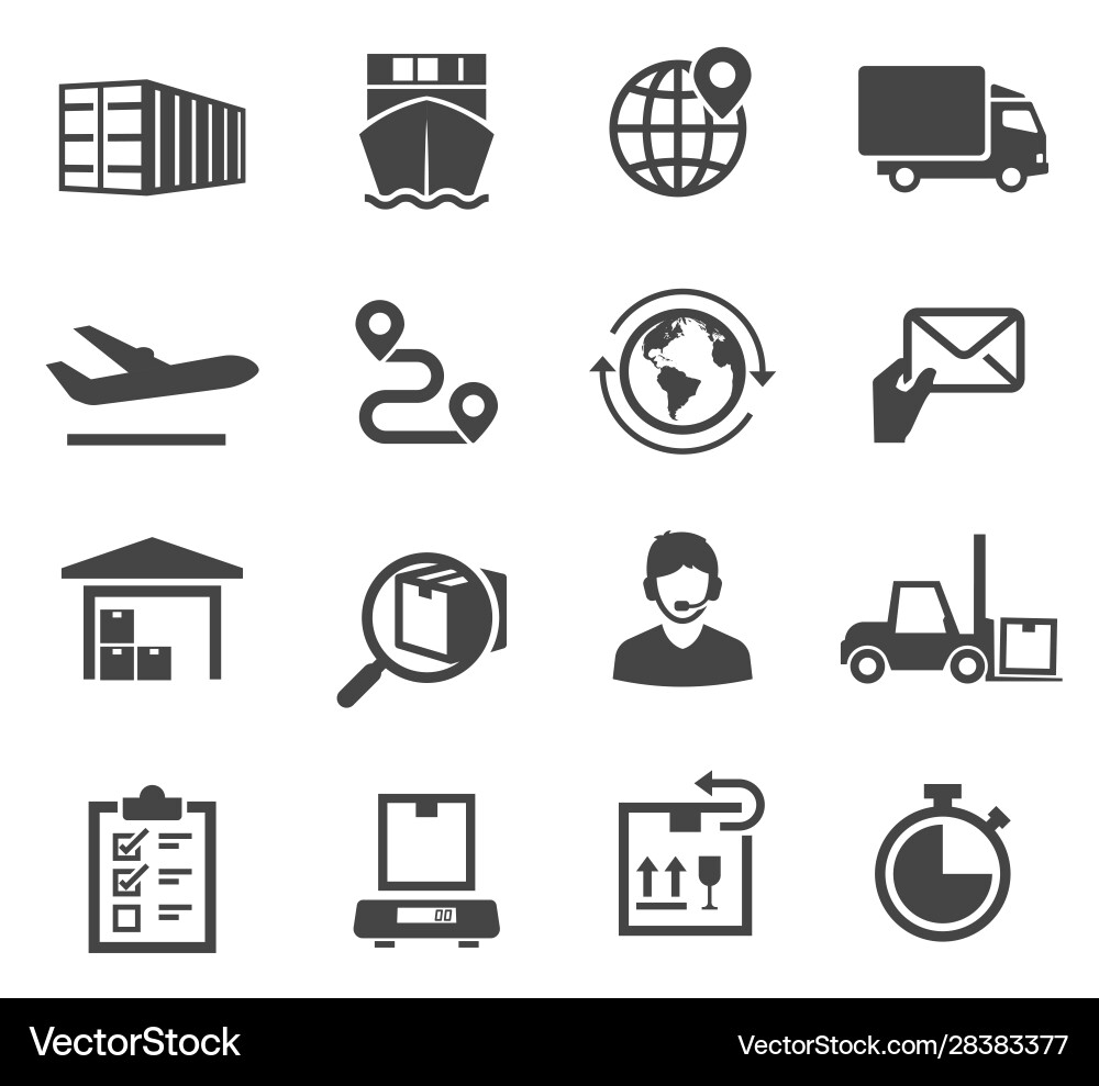 Logistic black and white glyph icons set Vector Image