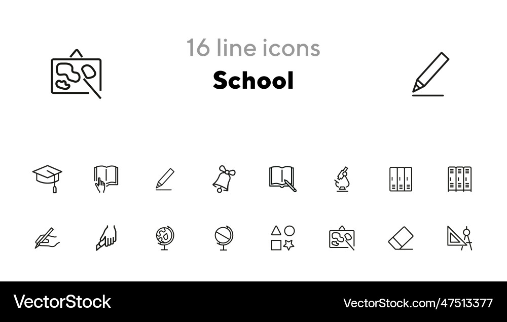 School line icon set microscope globe Royalty Free Vector