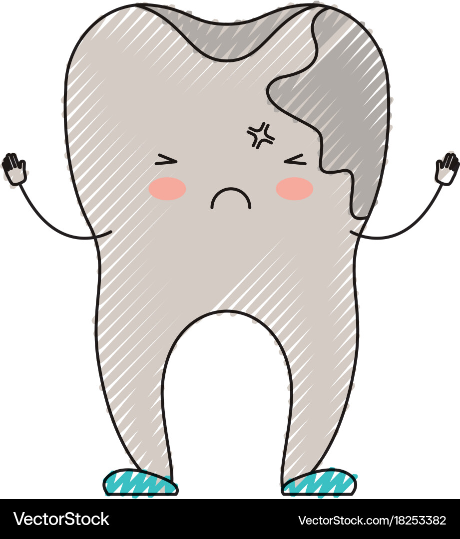 Cartoon tooth with caries by side in colored Vector Image