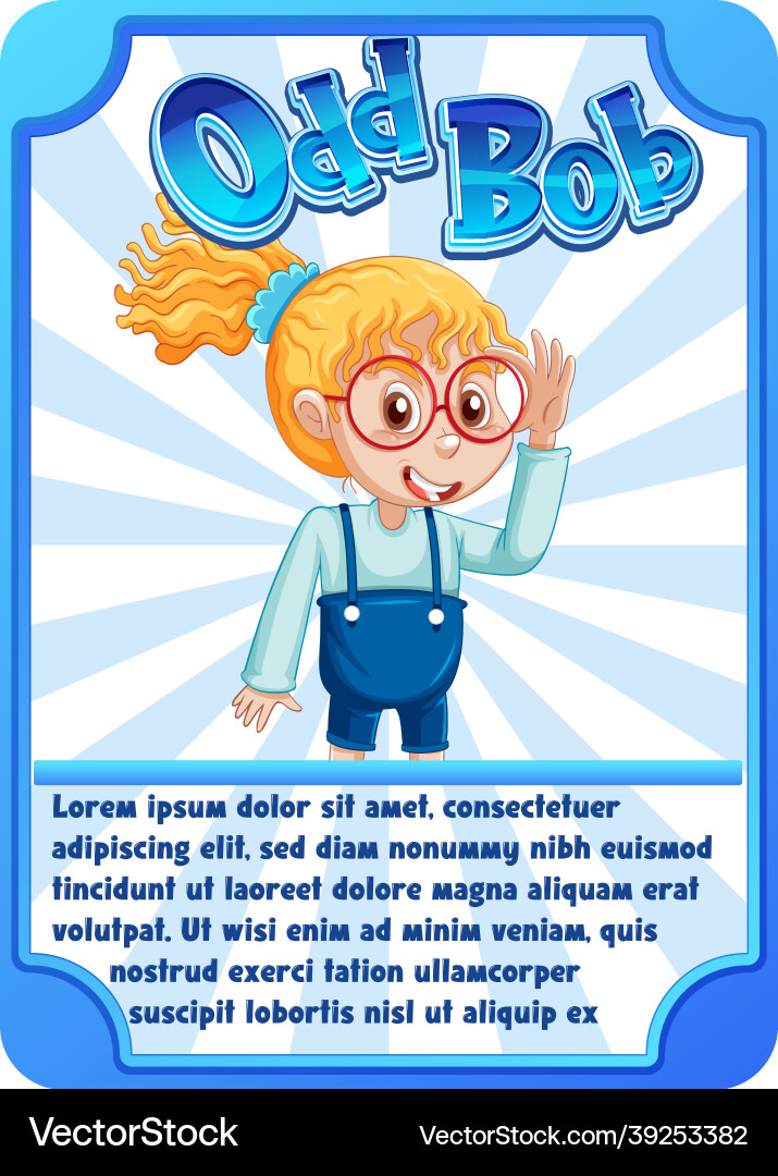 Character game card with word odd bob Royalty Free Vector