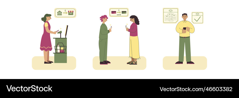 Consumers making cashless purchases and payments Vector Image
