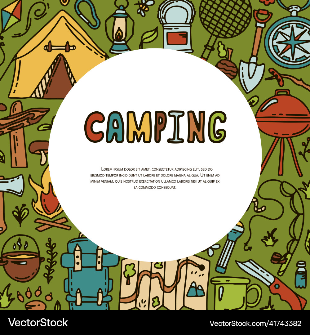 Doodle camping sketch hiking icons Royalty Free Vector Image