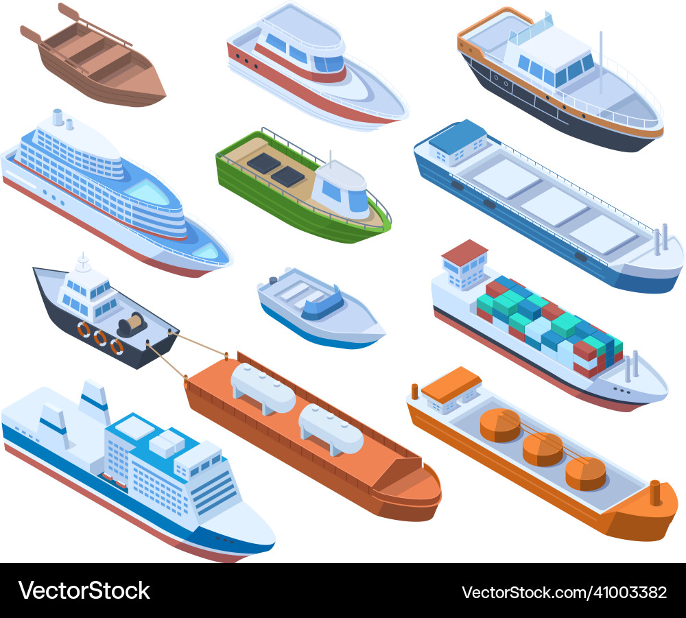 Isometric passenger cargo sea ships commercial Vector Image