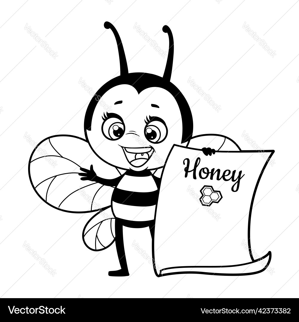 Label design with cute cartoon bee and paper Vector Image