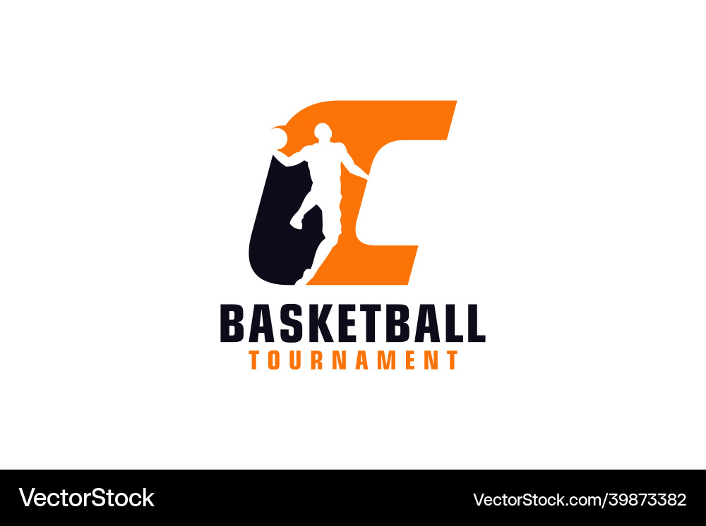 Letter c with basketball logo design Royalty Free Vector