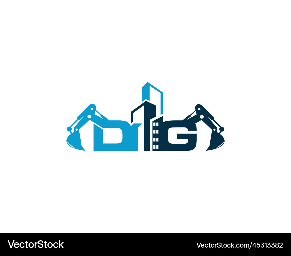 Letter dg building with excavator logo Royalty Free Vector