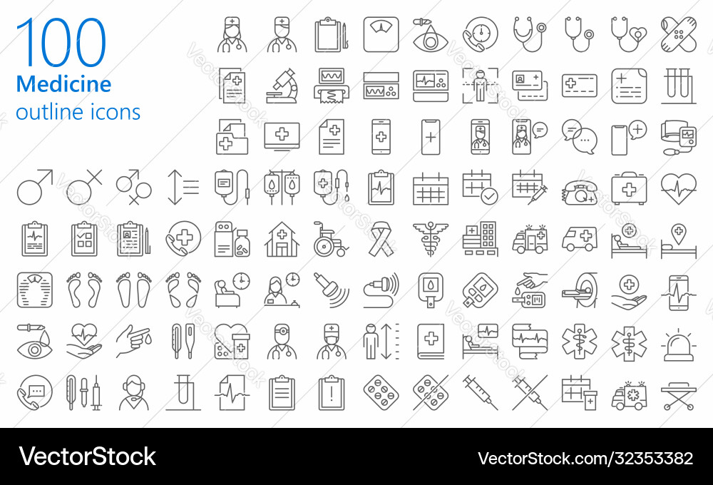 Medicine outline iconset Royalty Free Vector Image