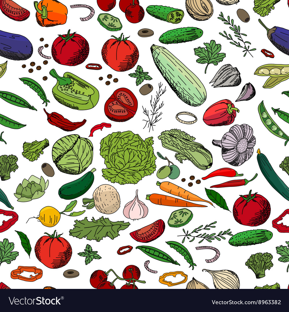 Seamless pattern with different fresh vegetables Vector Image