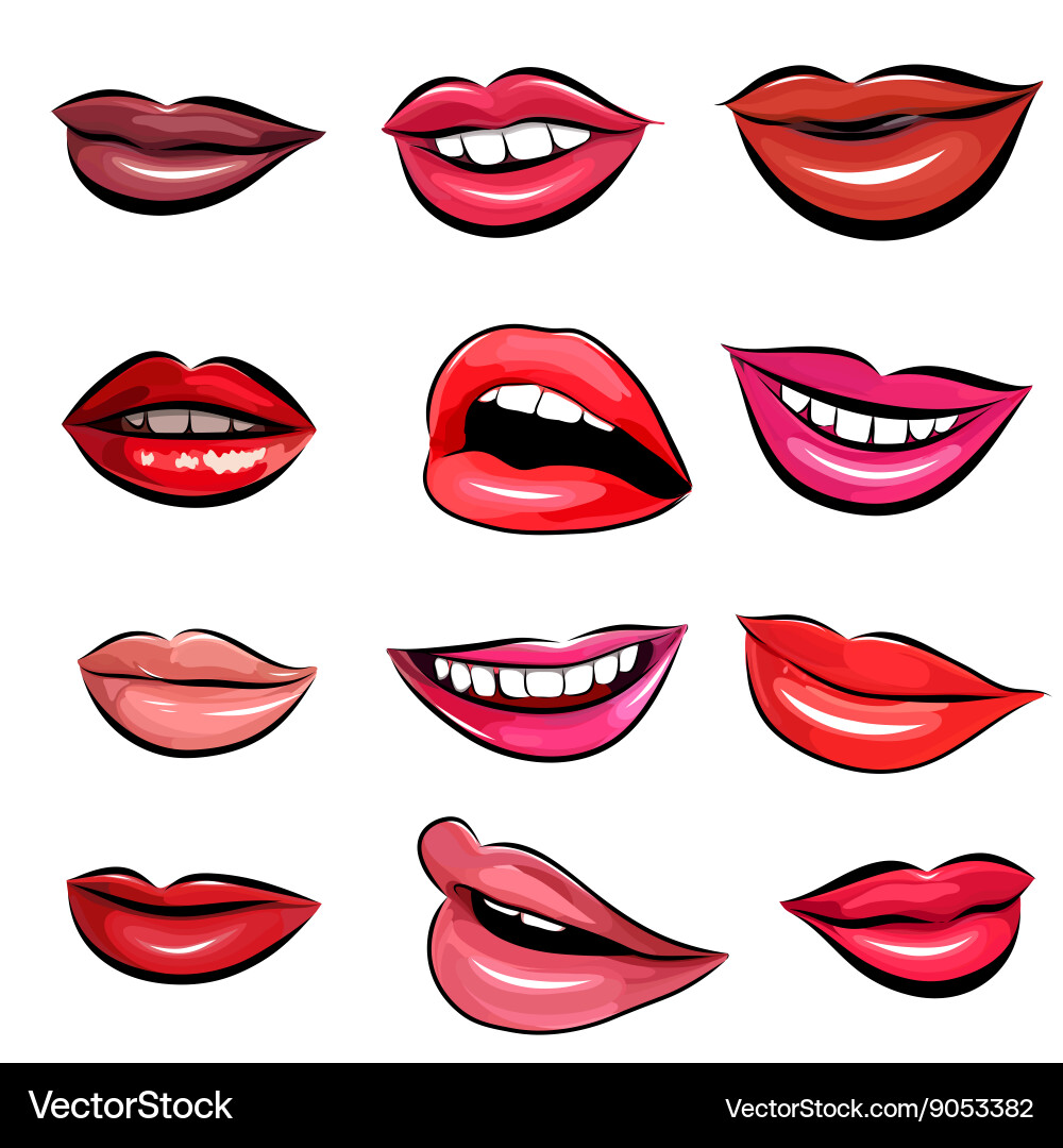 Set of pop art lips on a white background Vector Image