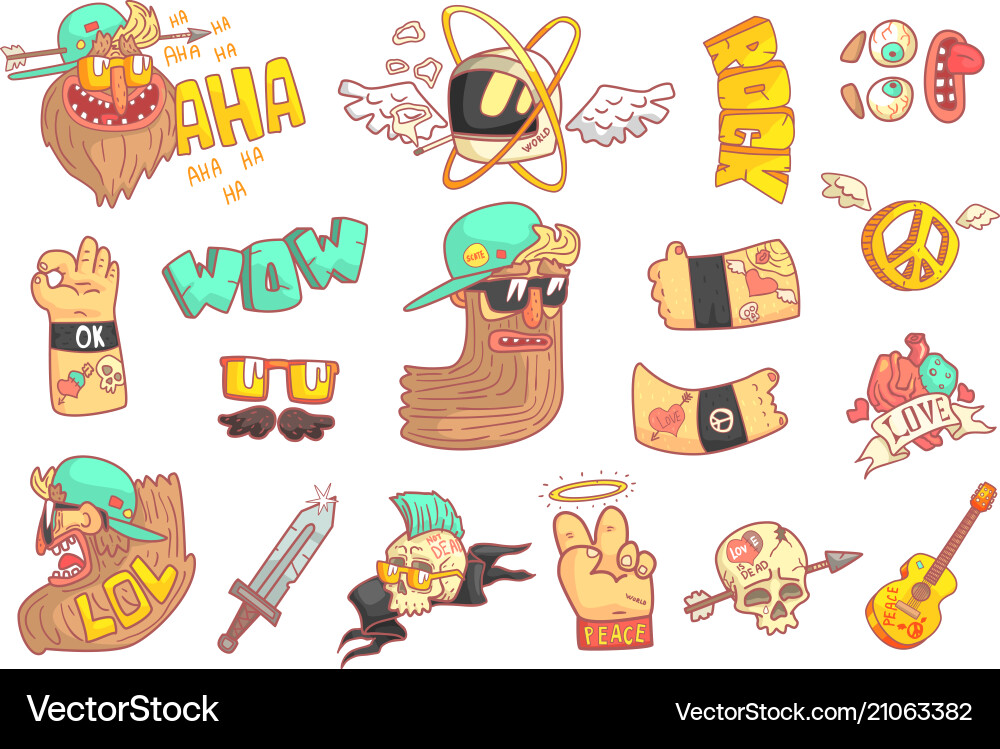 Set of stylized rock themed stickers Royalty Free Vector
