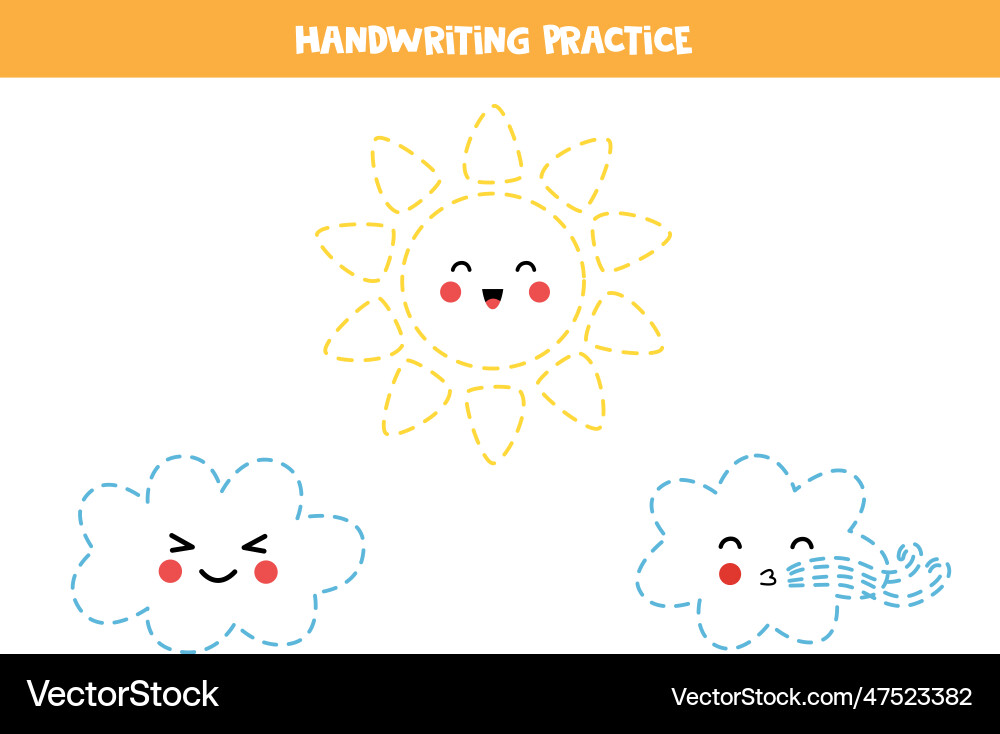 Tracing lines for kids cute sun and clouds Vector Image