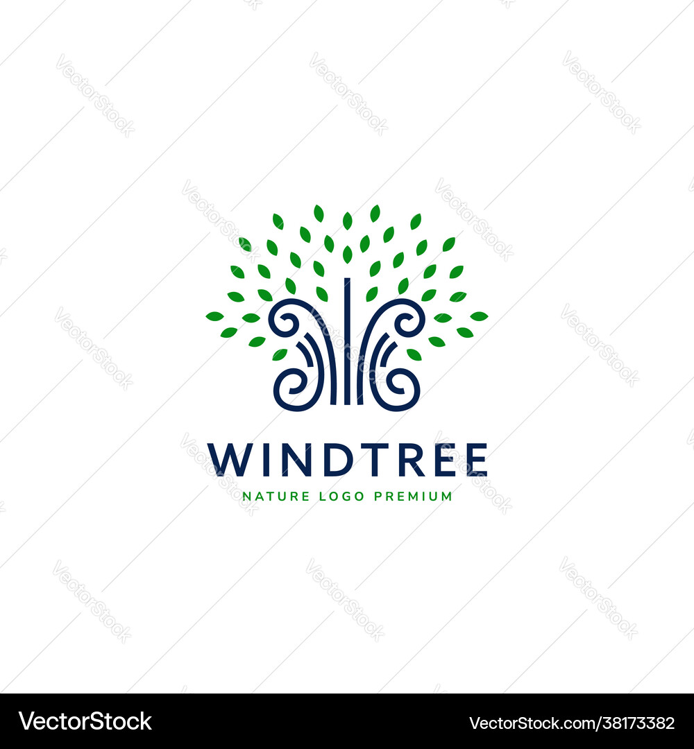 Wind tree nature ecology logo in line style icon Vector Image