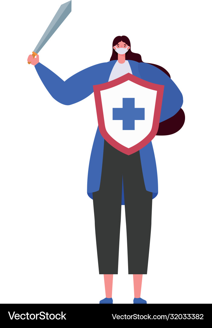 Woman with mask shield and sword design Royalty Free Vector