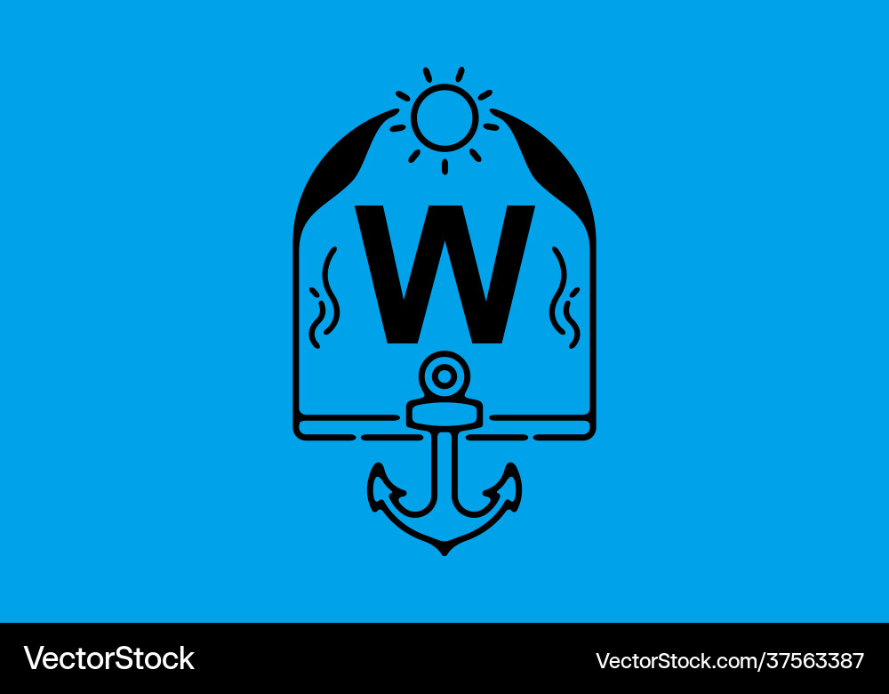 Black line art w initial letter in anchor frame Vector Image