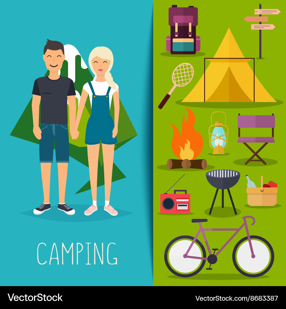 Camping and outdoor recreation flat design Vector Image