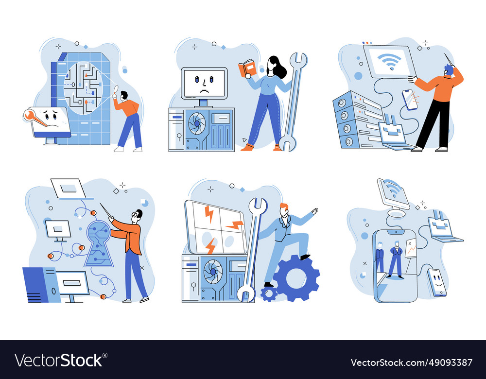 Computer troubleshooting Royalty Free Vector Image Computer troubleshooting Royalty Free Vector Image