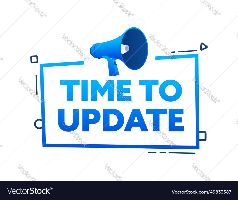Megaphone with time to update speech bubble banner Megaphone with time to update speech bubble banner
