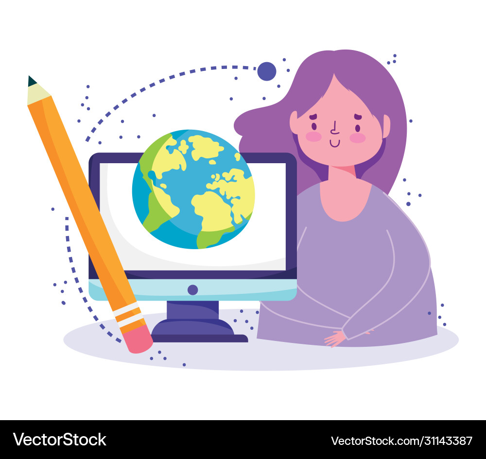 Online education student girl computer world Vector Image