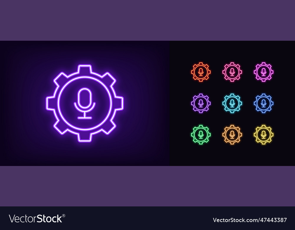 Outline neon mic settings icon set glowing neon Vector Image
