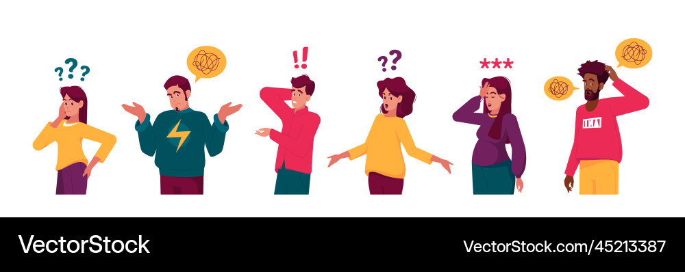 Set of people thinking serious tasks searching Vector Image