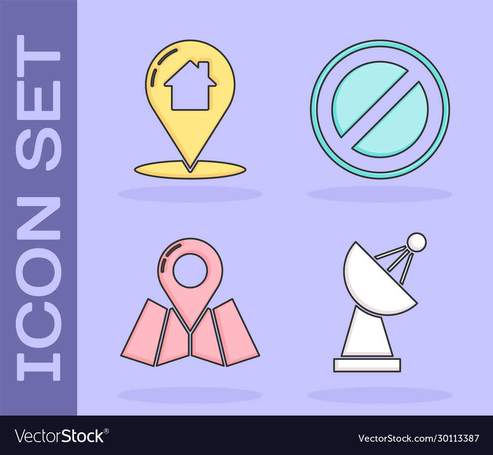 Set radar map pointer with house folded map Vector Image