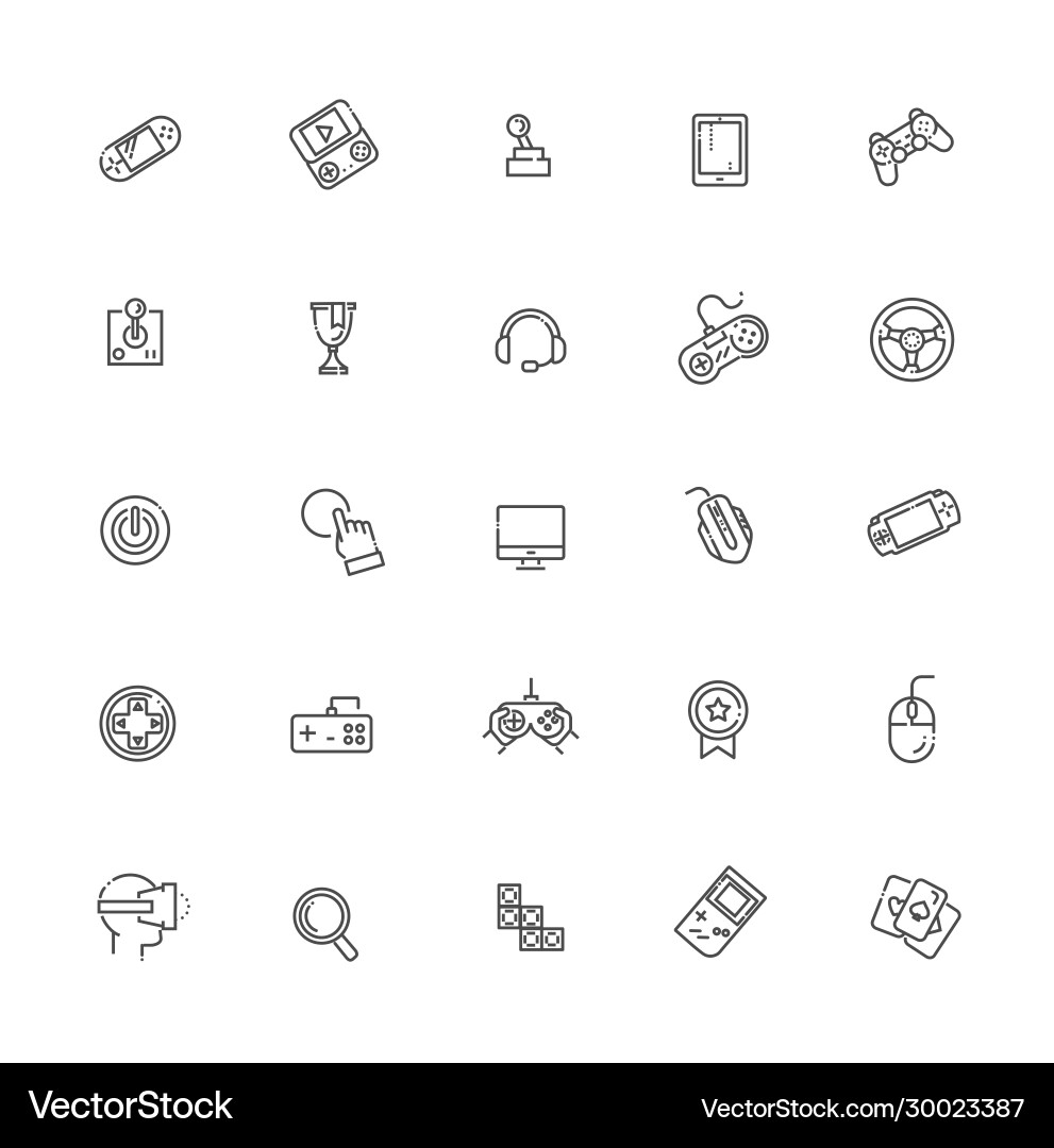 Simple set games related line icons Royalty Free Vector