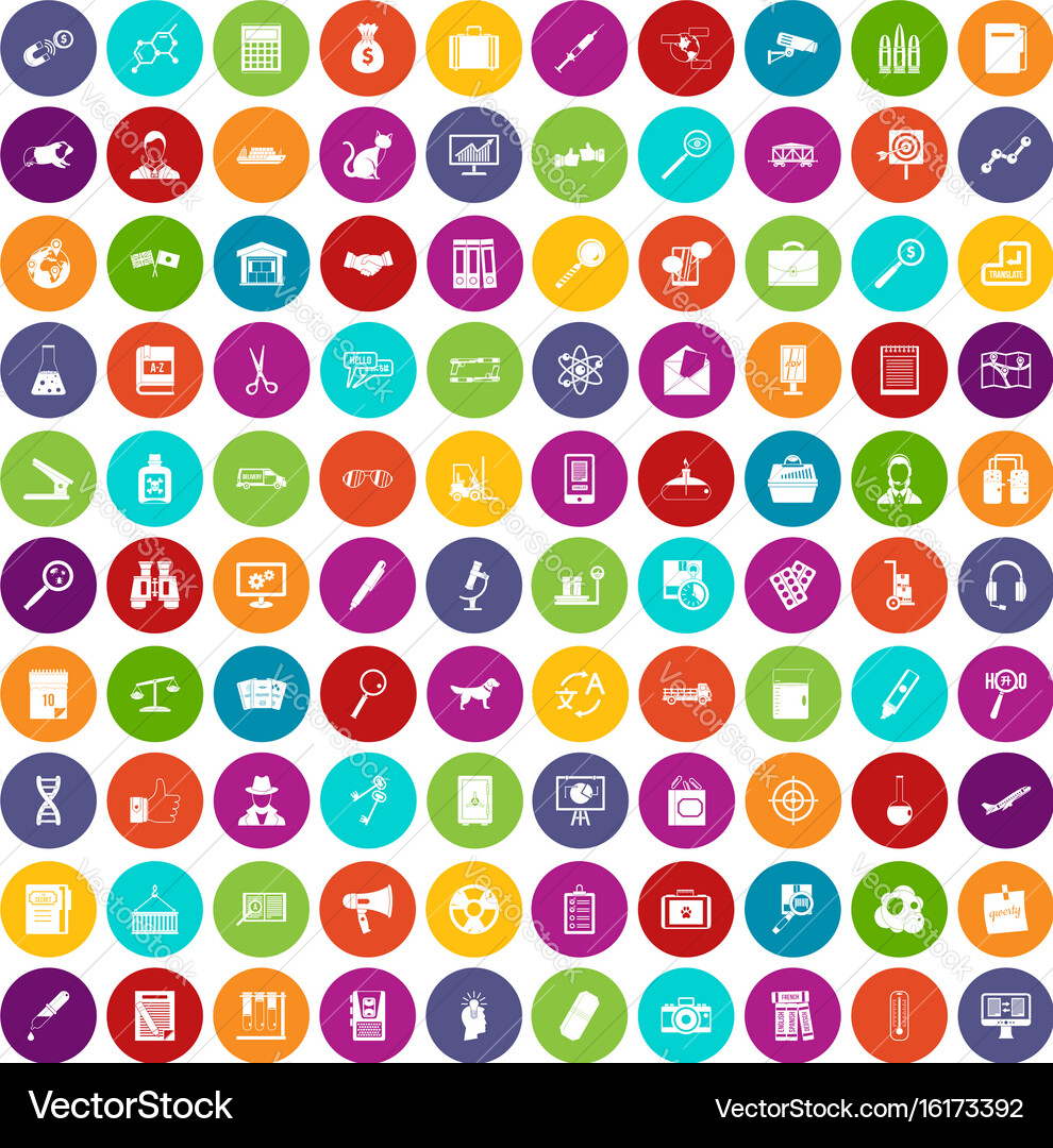 100 magnifier icons set color Royalty Free Vector Image