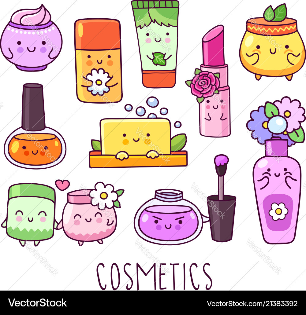 Collection of funny cosmetics Royalty Free Vector Image