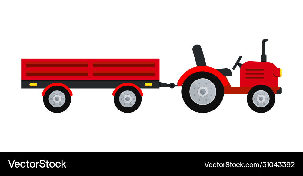 Farmer tractor with trailer icon isolated on white