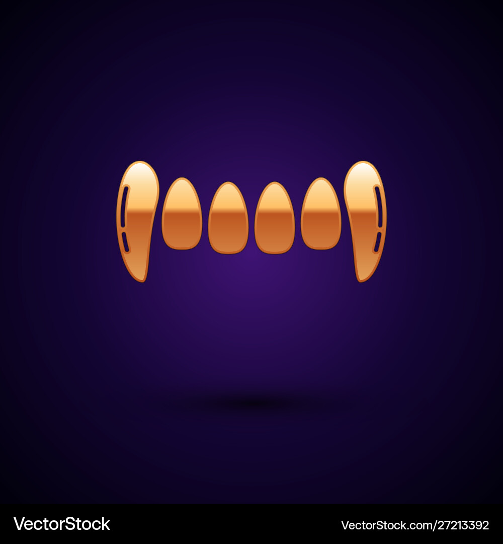Gold vampire teeth icon isolated on dark blue Vector Image