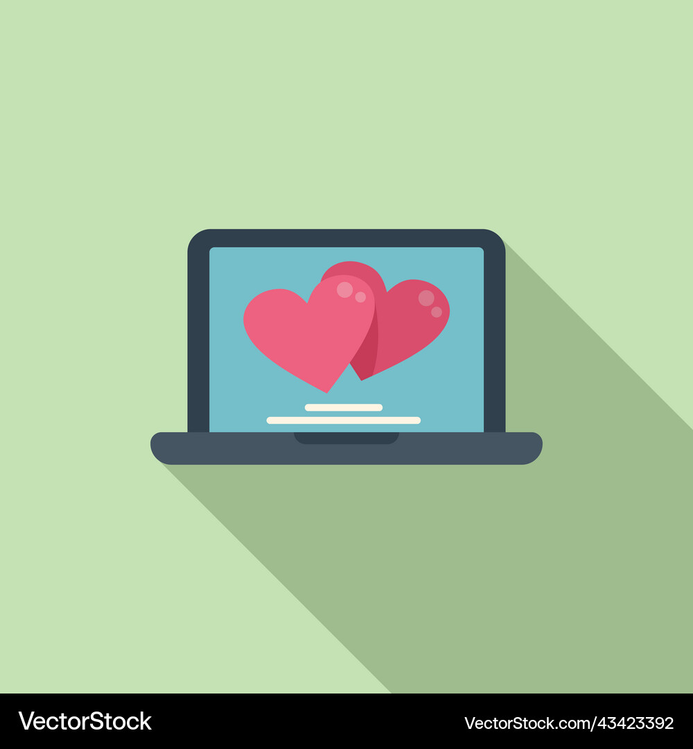 Laptop online dating icon flat mobile Royalty Free Vector