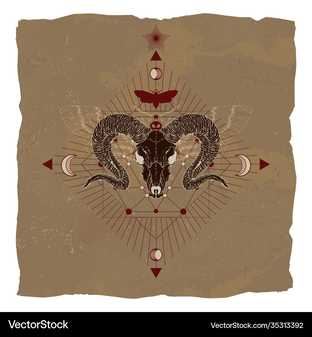 Ram skull dead head moth and sacred symbol Vector Image
