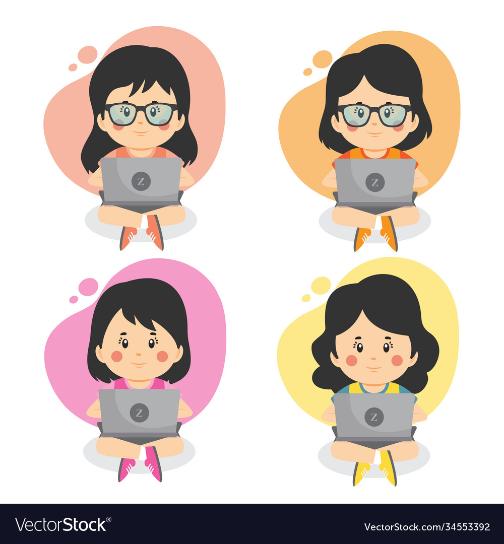 Set children using computers Royalty Free Vector Image