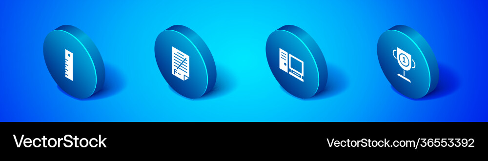 Set isometric ruler computer monitor award cup Vector Image