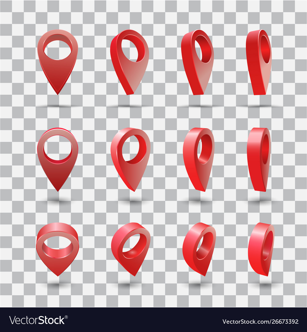 Set map pointer 3d pin at different angles Vector Image