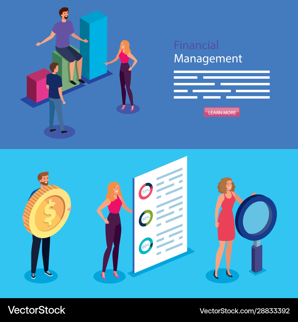 Set poster financial management with people Vector Image