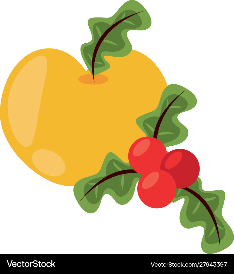 Apple fresh fruit with autumn leafs nature icon Vector Image