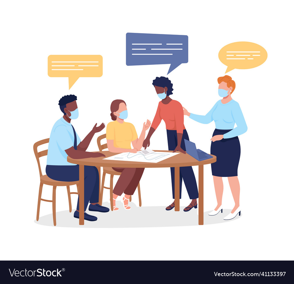 Coworkers discussing plans semi flat color Vector Image Coworkers discussing plans semi flat color Vector Image