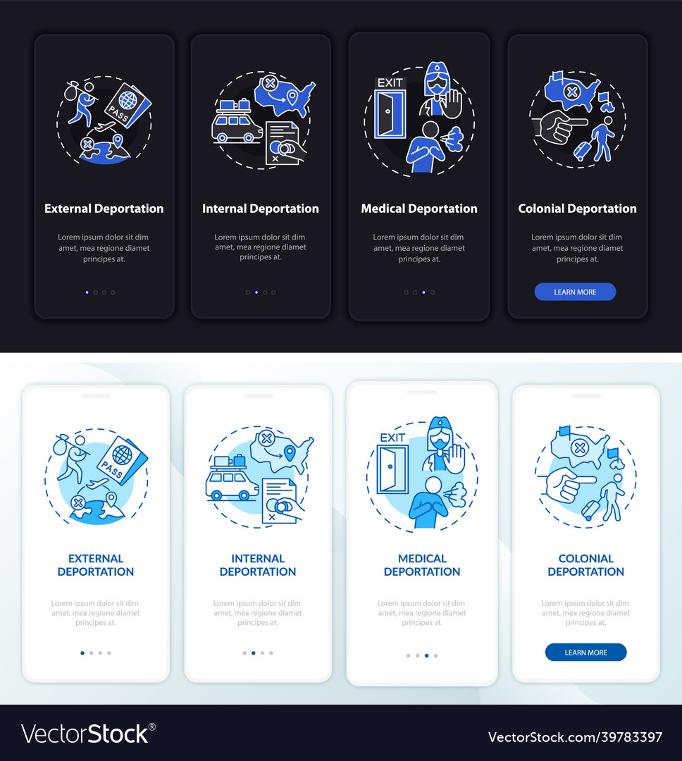 Different deportation onboarding mobile app page Vector Image