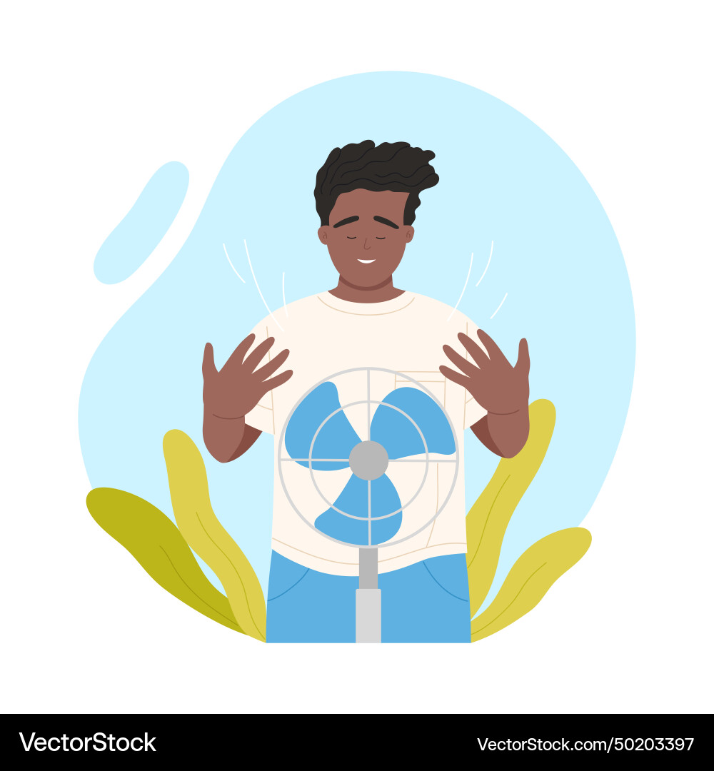 Guy standing in front of fan Royalty Free Vector Image