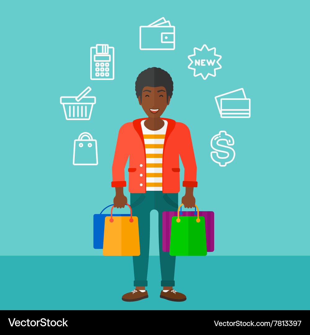 Happy customer with bags Royalty Free Vector Image
