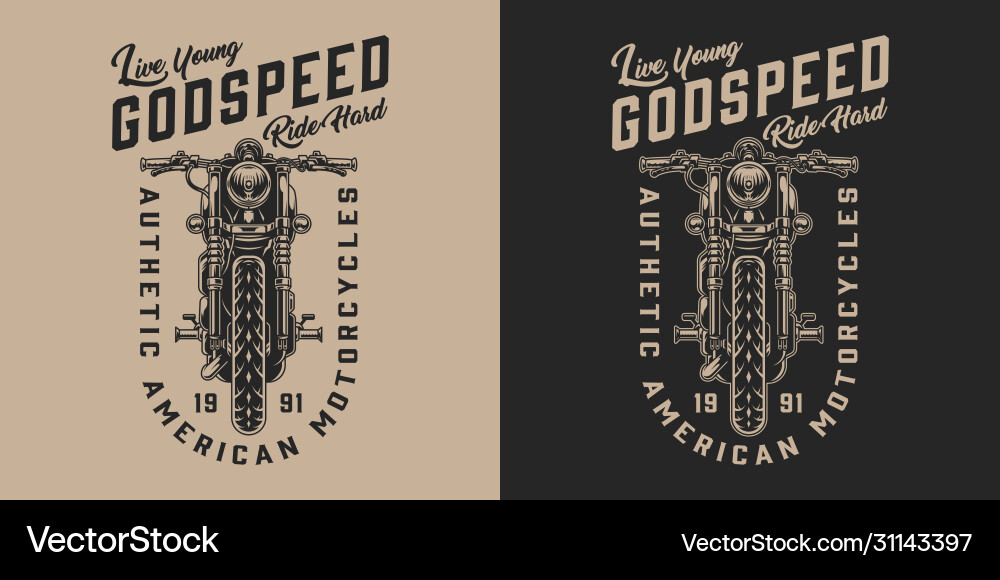 Monochrome american motorcycle print Royalty Free Vector