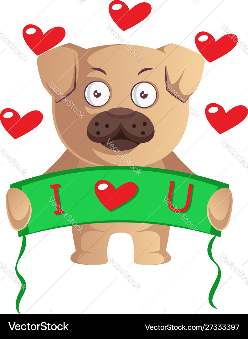Pug in love on white background Royalty Free Vector Image