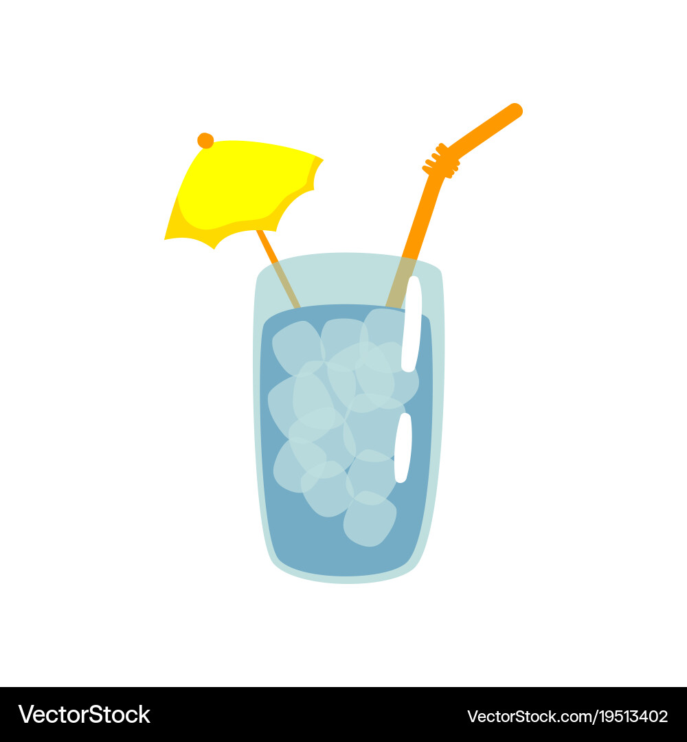 Blue cocktail with straw and umbrella cartoon Vector Image