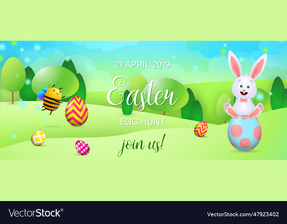 Easter egg hunt festive banner design cheerful Vector Image