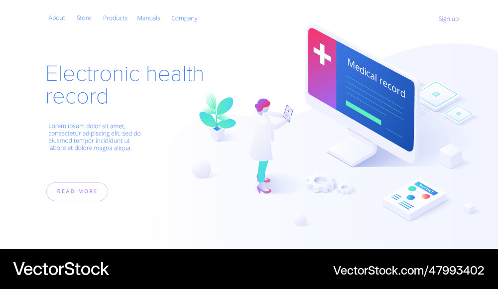 Electronic health record concept in isometric Vector Image