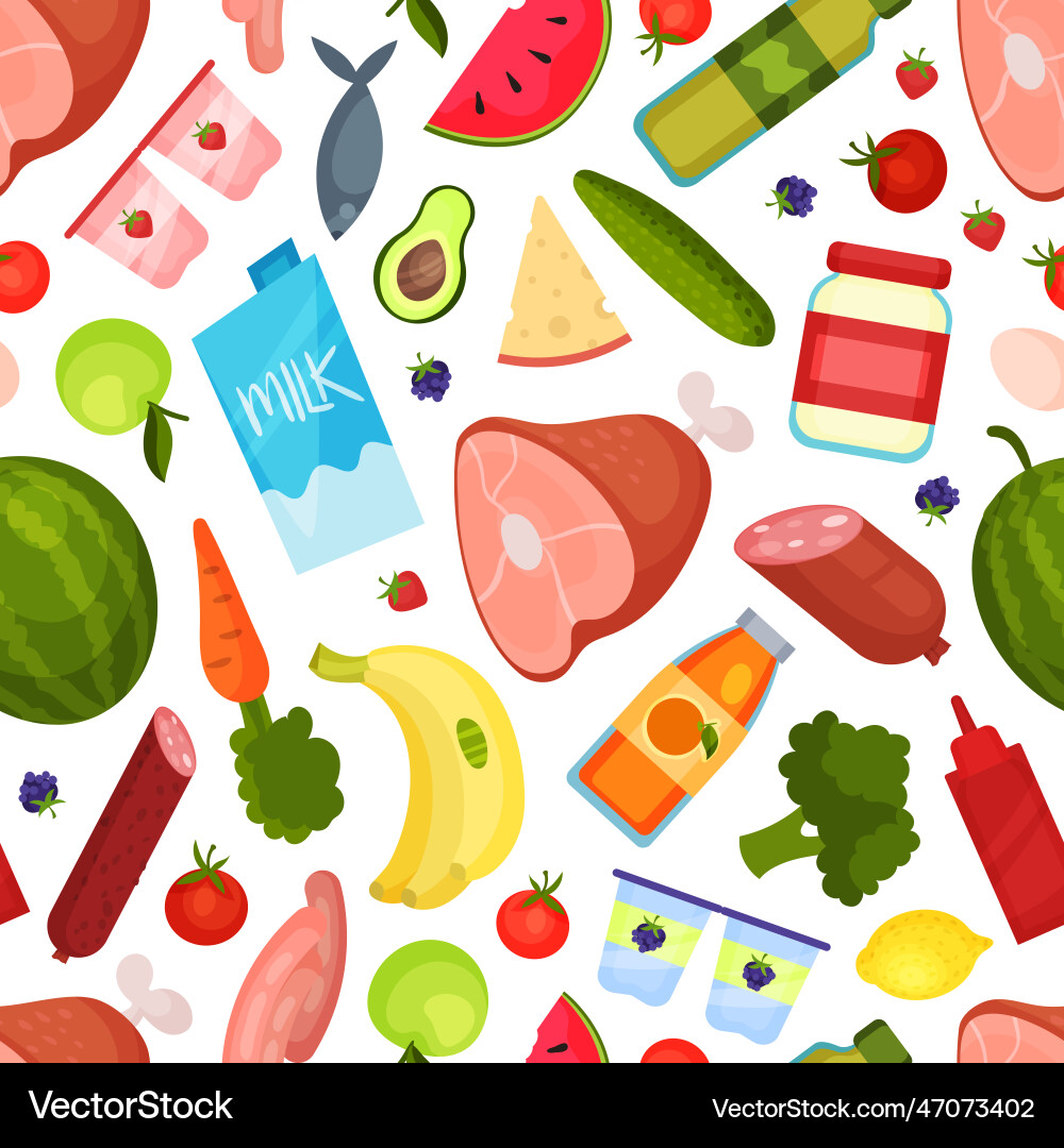 Grocery food seamless pattern design with products