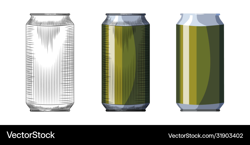 Hand drawn beer can template beverage green can Vector Image