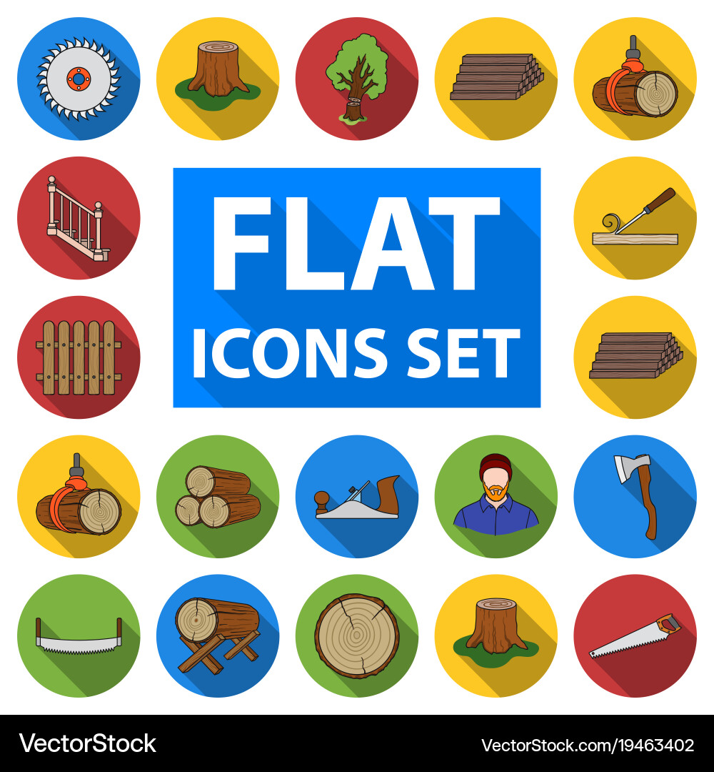 Sawmill and timber flat icons in set collection Vector Image